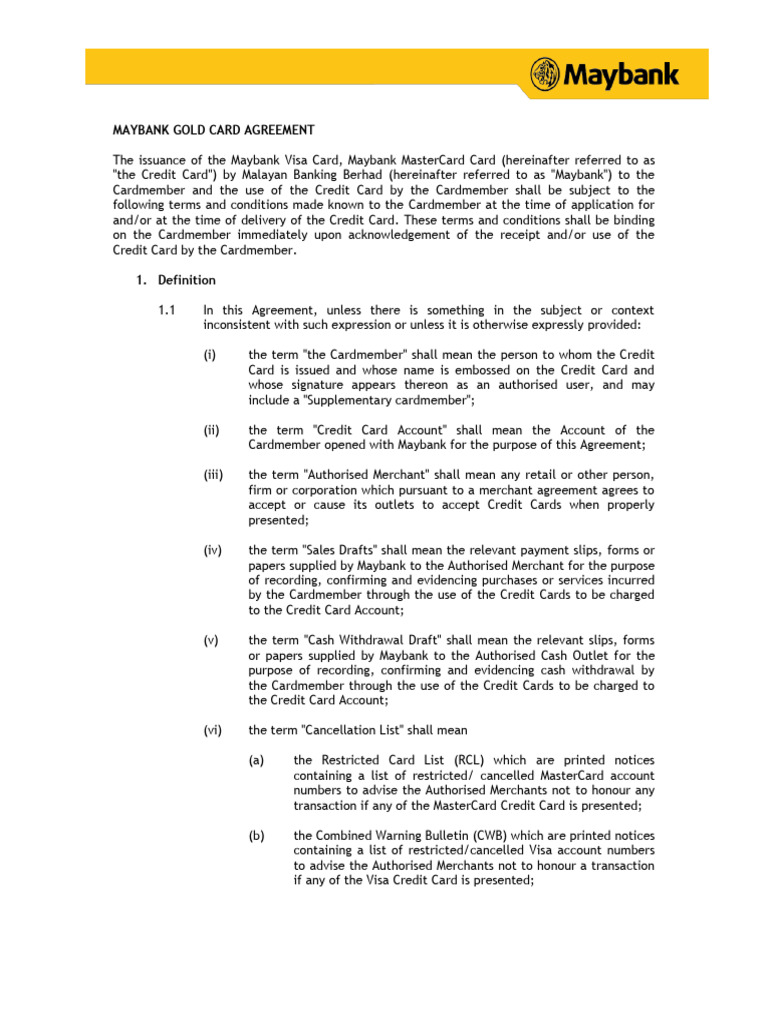 GoldCard Agreement | PDF | Credit Card | Debit Card