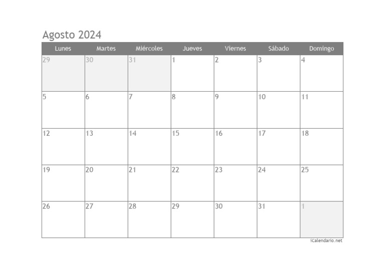 Calendario Agosto 2024 2650 | PDF