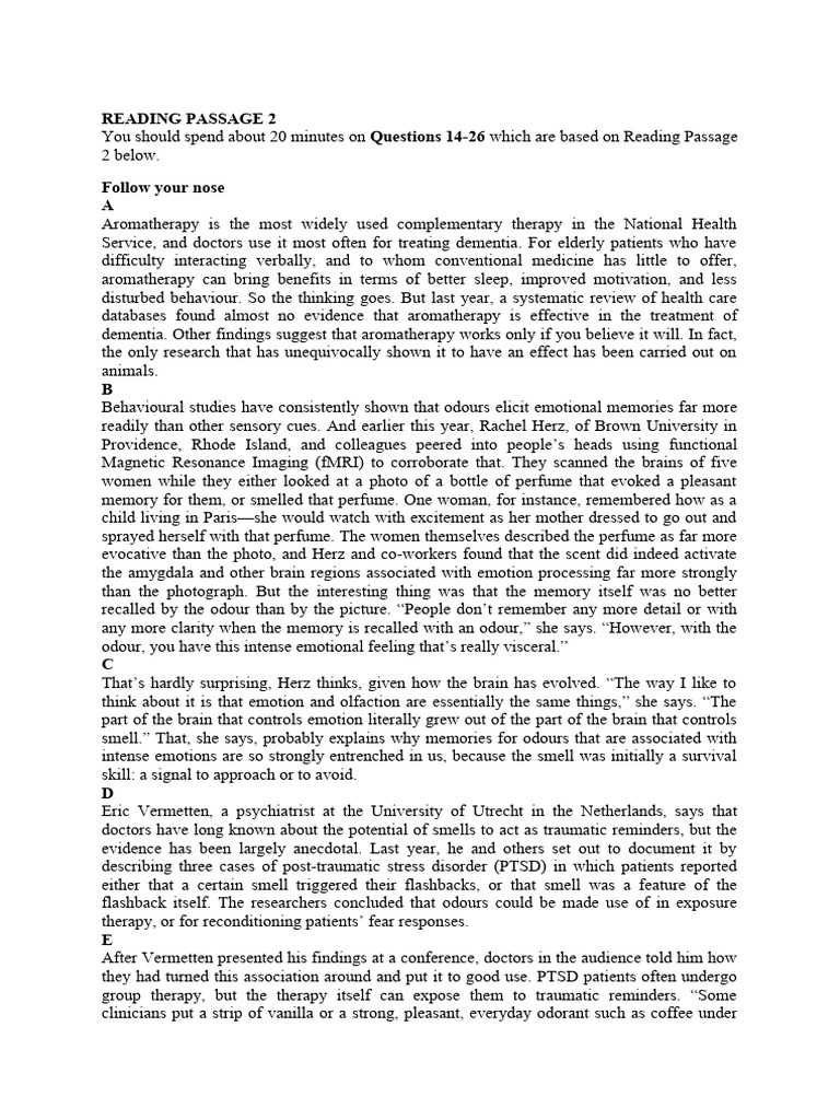 READING PASSAGE 2 follow your nose | Download Free PDF | Odor | Memory