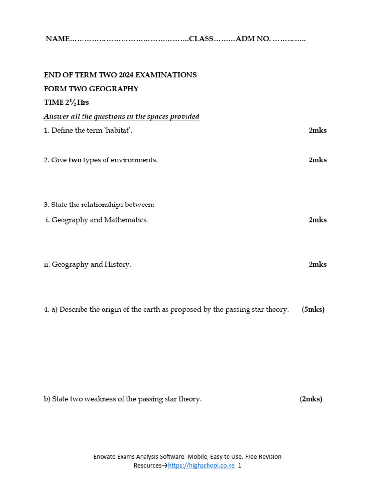 GEOGRAPHY Form 2 Kosy | PDF | Earthquakes | Geography