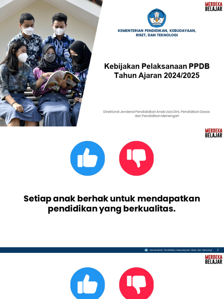 Kebijakan Pelaksanaan PPDB TA 2024 - 2025 - Ditjen PAUD, DIKDASMEN | PDF