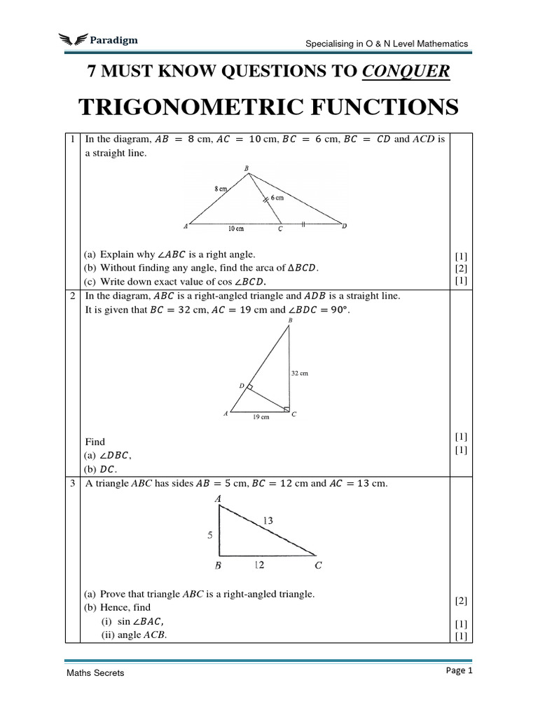 Sec 2 Trigonometry Practice Problems | PDF | Triangle | Trigonometry