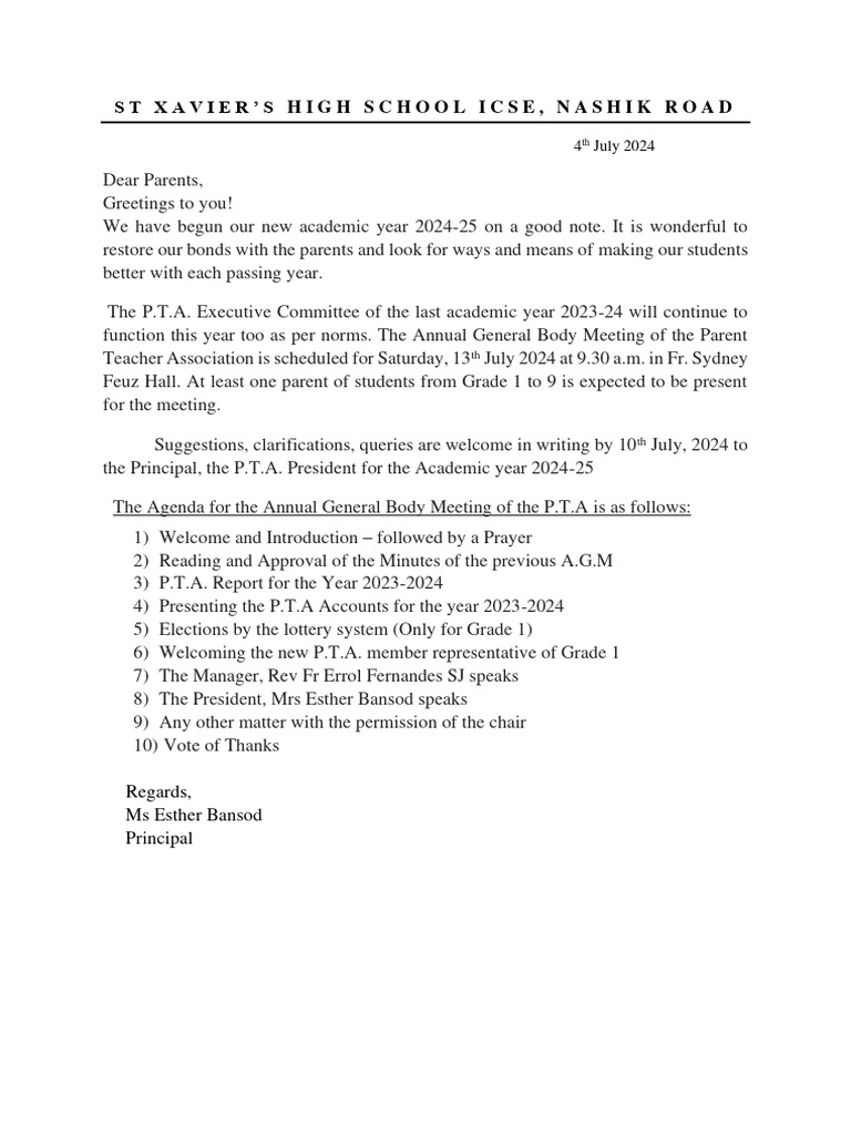 PTA-AGM Notification 2024-25 | PDF
