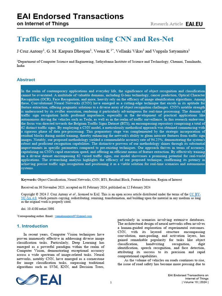 Traffic Sign Recognition Using Cnn And Res Net Pdf Artificial Neural Network Support