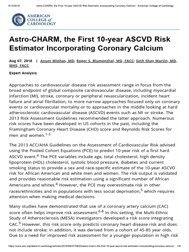 Astro-CHARM, The First 10-Year ASCVD Risk Estimator Incorporating ...
