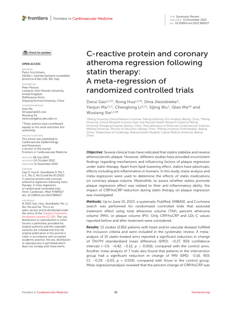 C-reactive protein and corona regression following statin therapy ...