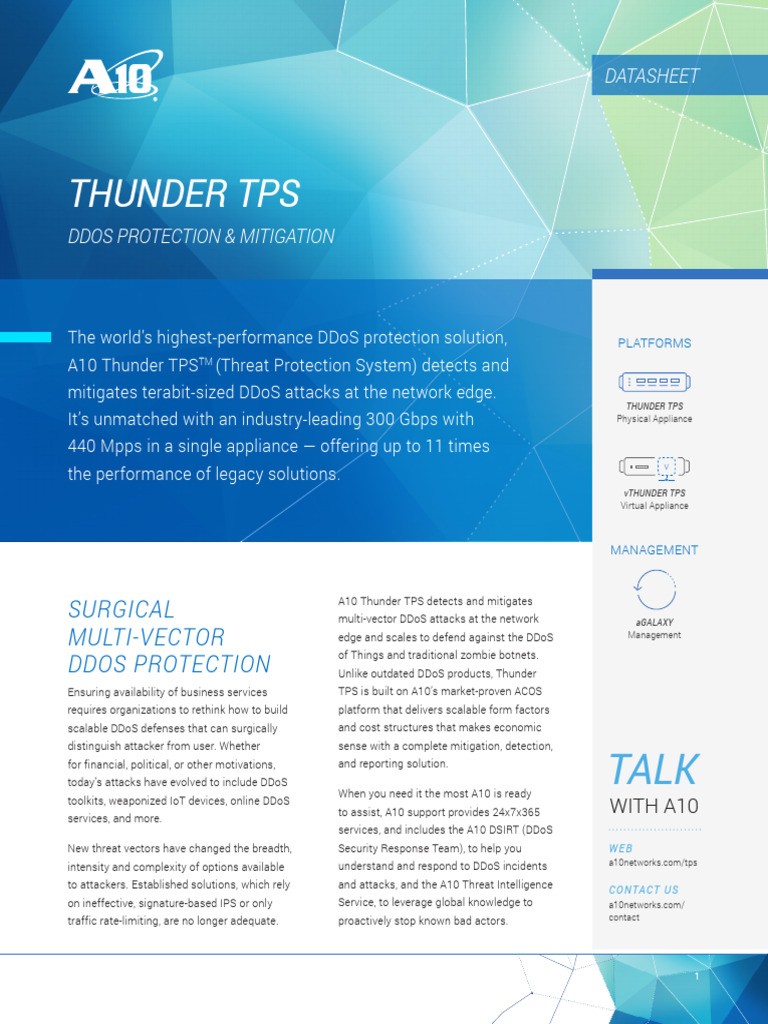 A10 Networks - Thunder TPS Data Sheet | PDF | Denial Of Service Attack | Transmission Control ...