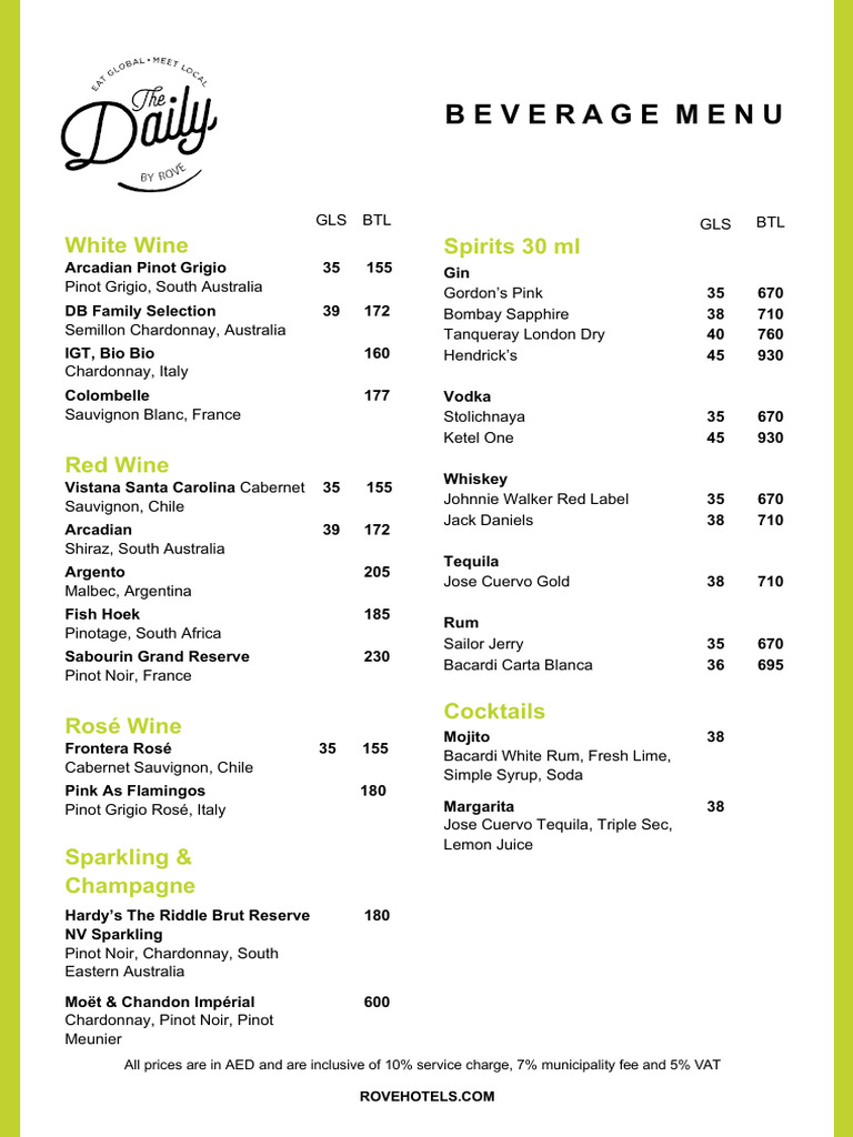 The Daily Beverage Menu English Updated | PDF | Drink | Rose