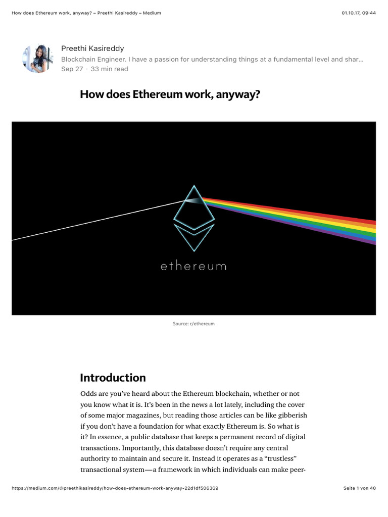 How Does Ethereum Work, Anyway by Preethi Kasireddy | PDF | Computer Data Storage | Cryptocurrency