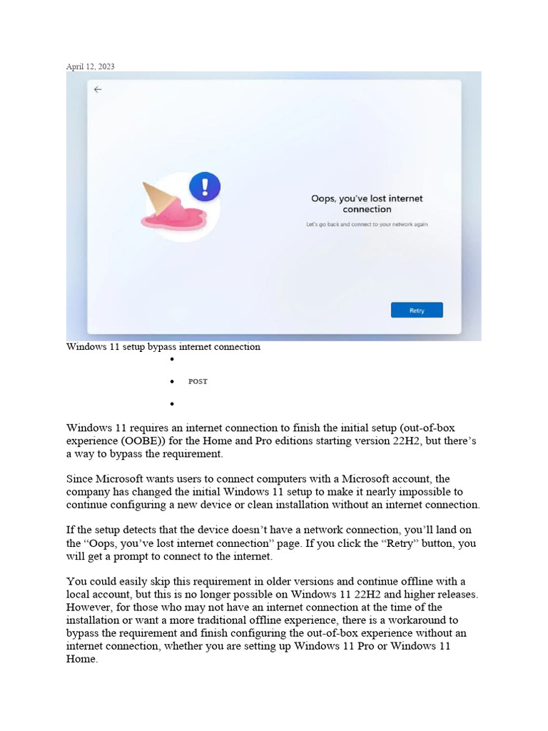 Windows 11 Setup Bypass Internet Connection: April 12, 2023 | PDF ...