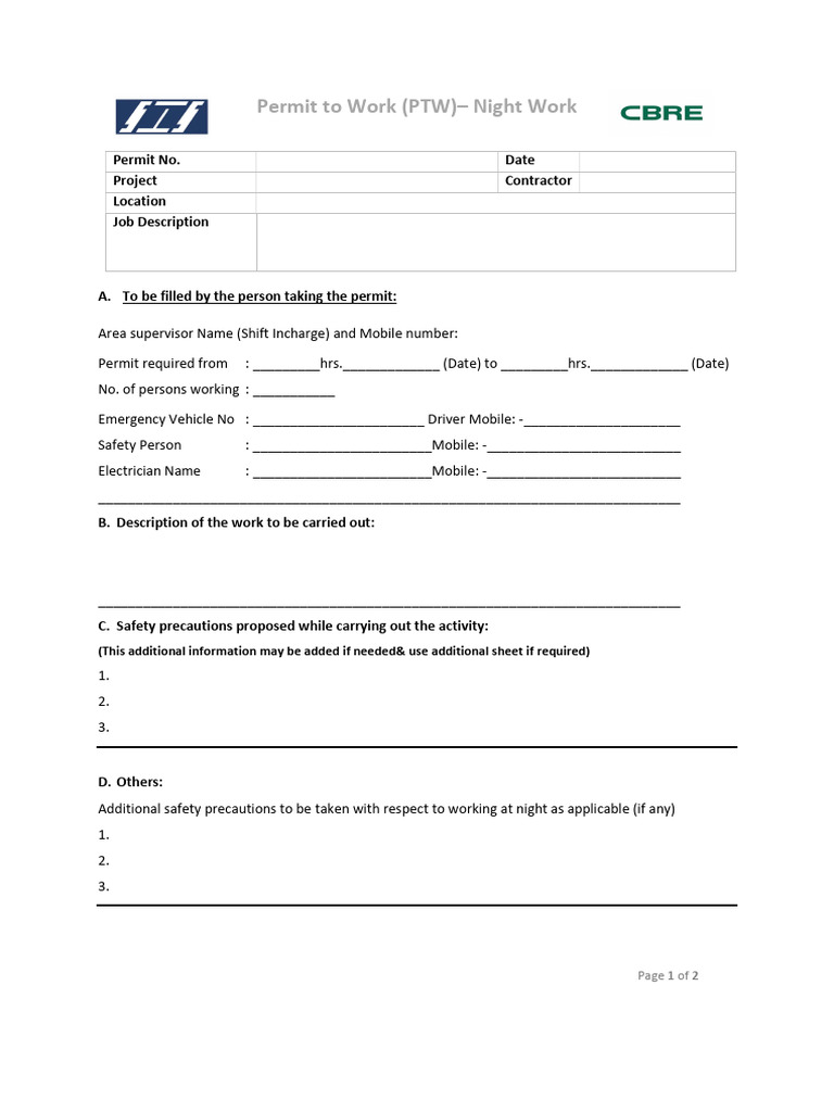 Night Work Permit Safety Guidelines | PDF | Technology & Engineering