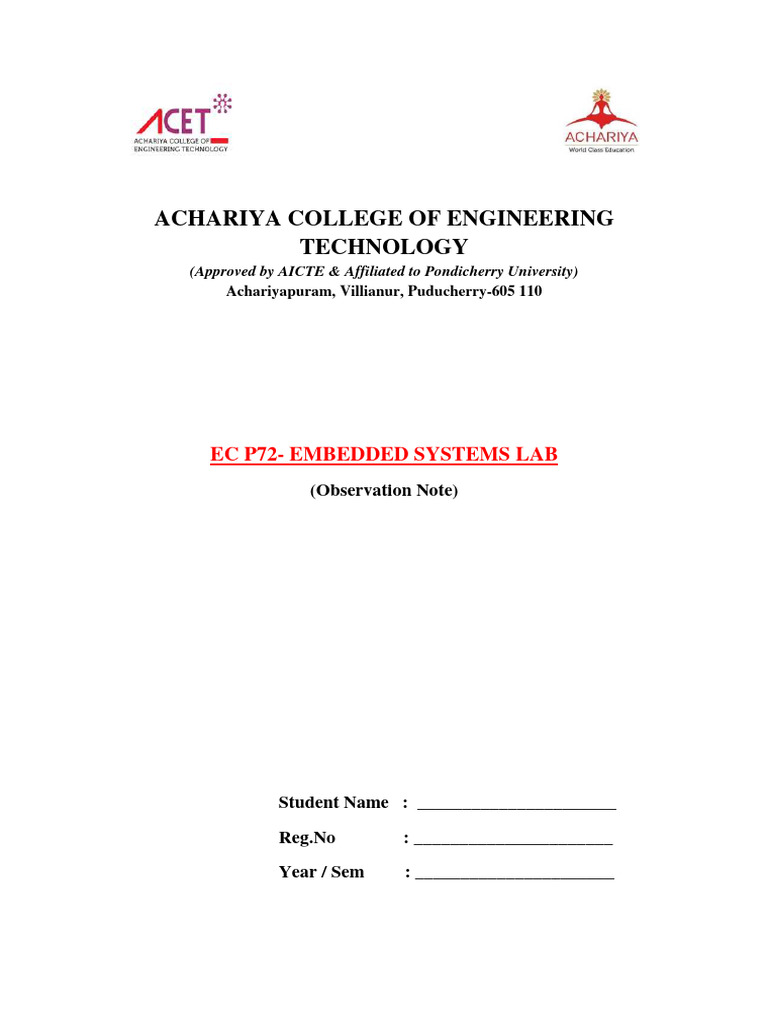 ES Lab Observation note | PDF | Parameter (Computer Programming) | Analog To Digital Converter