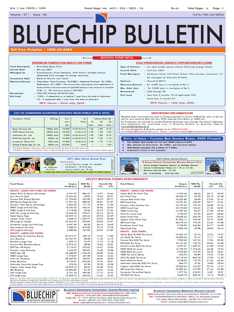 Bluechip Investment Bulletin July 2024 | PDF | Insurance | Life Insurance