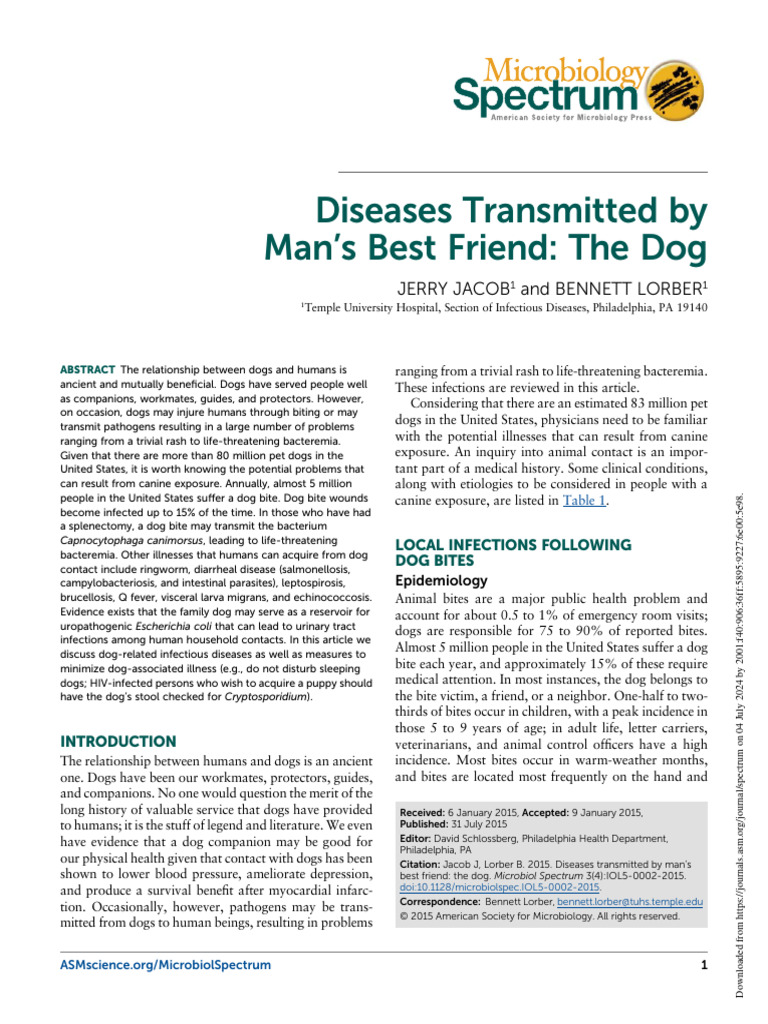 Jacob Et Al 2015 Diseases Transmitted by Man S Best Friend The Dog ...