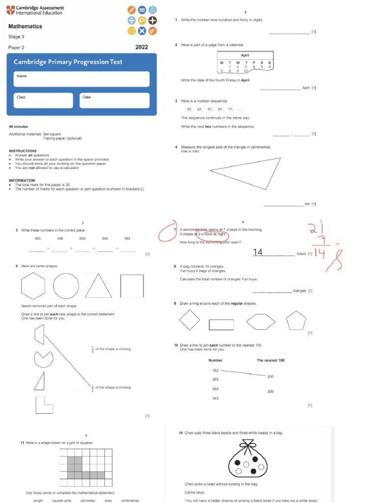 Cambridge Progression Test 2 Grade 3 2022 | PDF