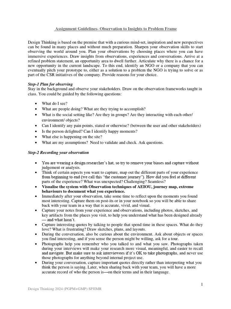 Observation to Insights to Problem Frame_DT 2024 | PDF | Experience ...