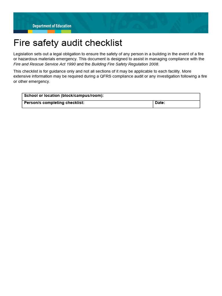 Fire Safety Audit Checklist | PDF | Emergency Evacuation | Fire Safety