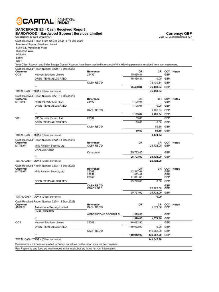 Dancerace E3 Cash Received Report | PDF | Cash | Money