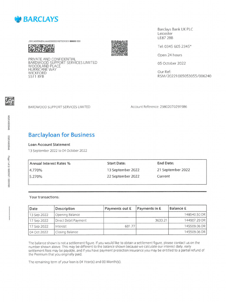 Barclayloan Account Statement 05 Oct 2022 | PDF