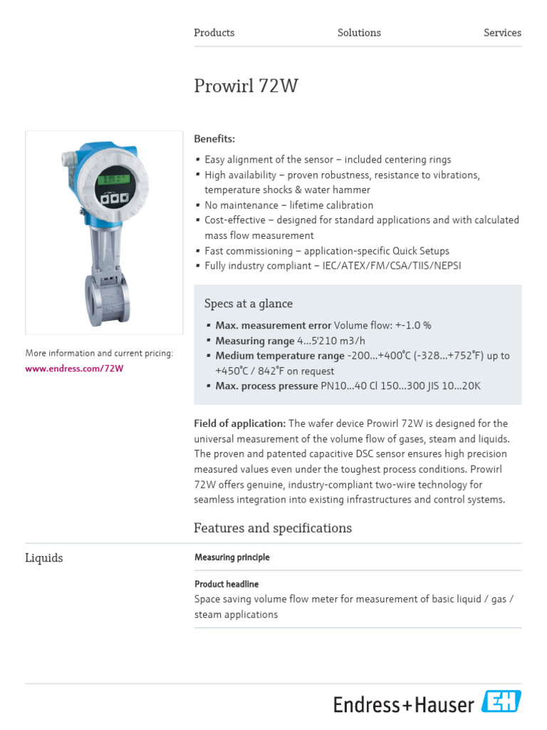 Endress-Hauser Prowirl 72W EN | PDF | Flow Measurement | Liquids