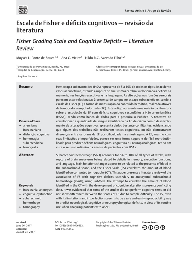Escala de Fisher e Deficits Cognitivos R | PDF | Infarto do Miocárdio ...