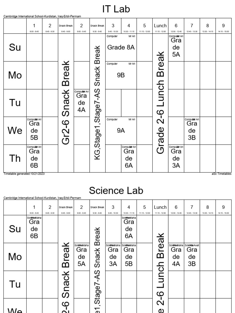 OCT 22, 2023 Classroom Timetable | PDF