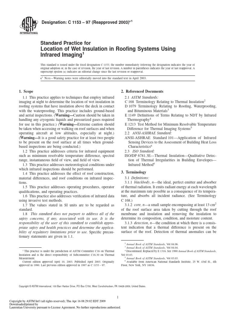 Location of Wet Insulation in Roofing Systems Using Infrared Imaging ...