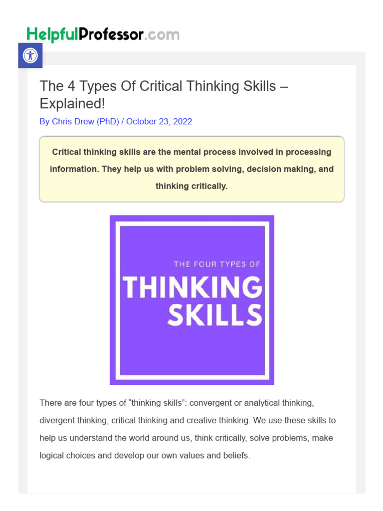 The 4 Types of Critical Thinking Skills Explained 2023 | PDF | Thought ...