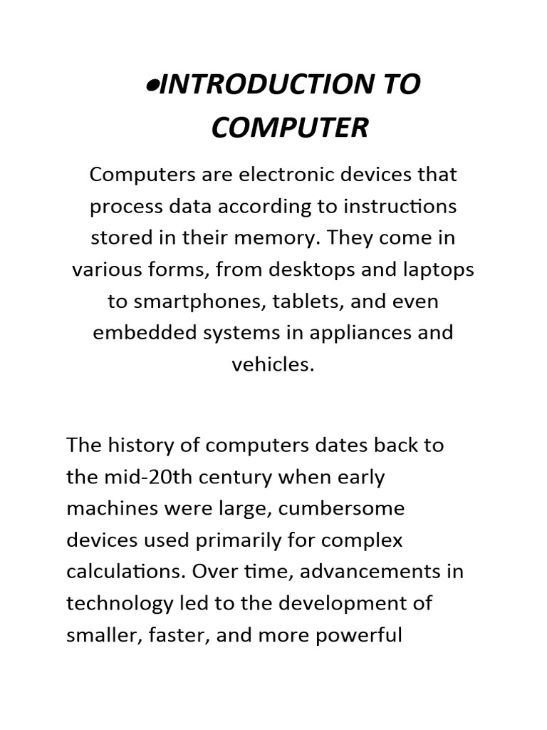 Introduction To Computer | PDF | Central Processing Unit | Computer Data Storage