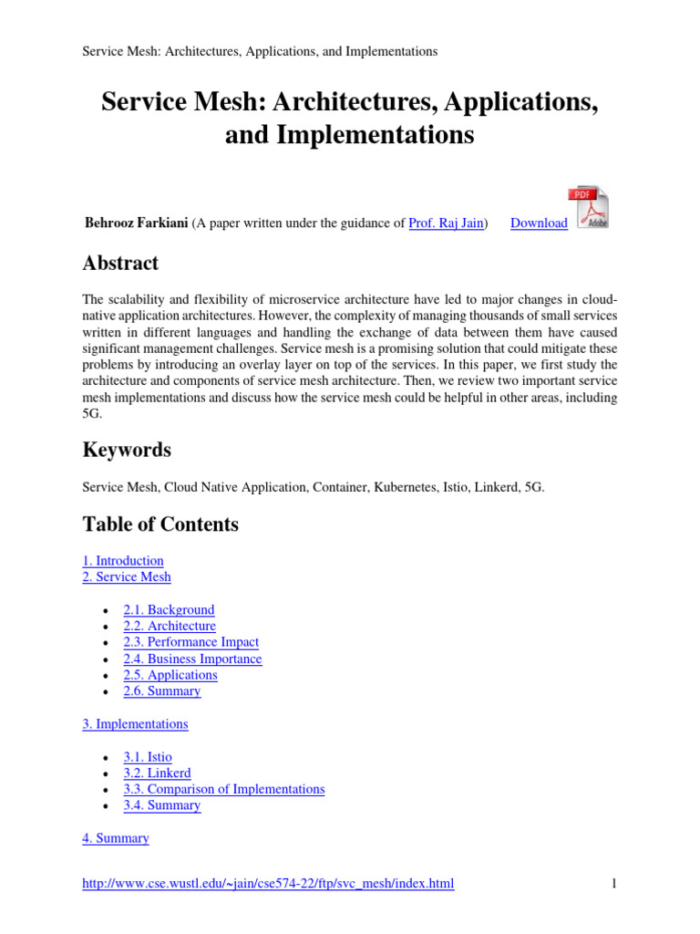 Service Mesh - Architectures, Applications, and Implementations | PDF | Service Oriented ...
