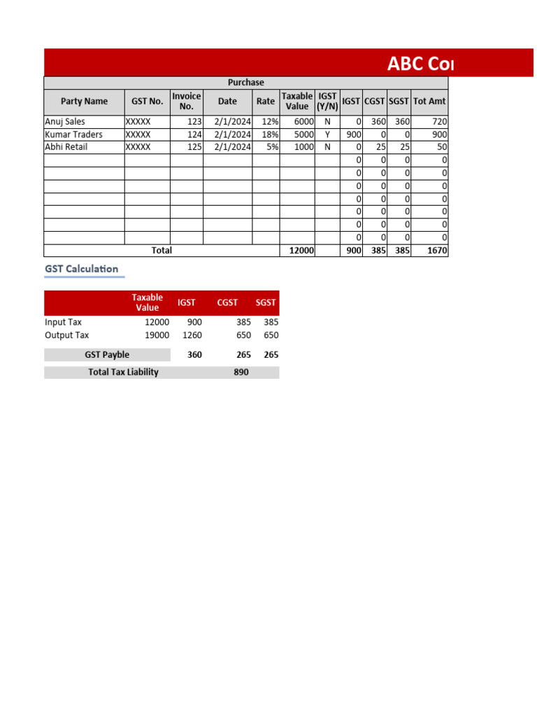 GST Input Tax & Output Tax Calculation 2 | PDF | Value Added Tax ...