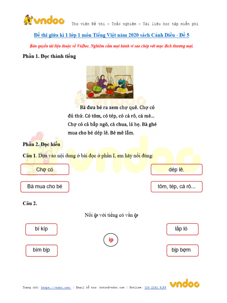 De Thi Giua Ki 1 Lop 1 Mon Tieng Viet Nam 2020 Sach Canh Dieu de 5 | PDF