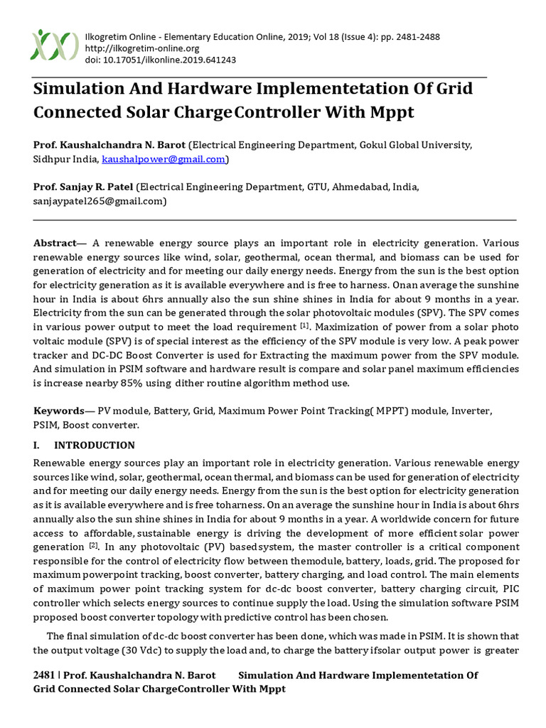 Simulation And Hardware Implementetation Of Grid Connected Solar ChargeController With Mppt ...