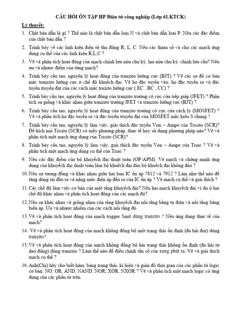 On Tap Dien Tu Cong Nghiep 61.KTCK | PDF