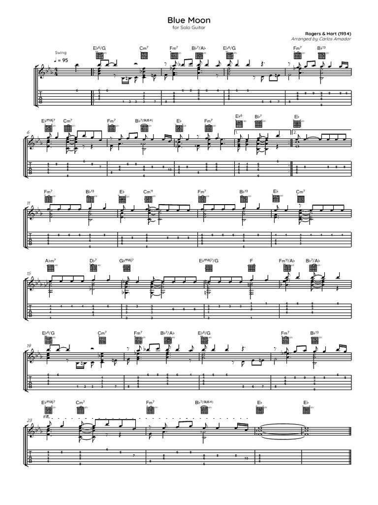 Blue - Moon - Guitar - Transcription - Full Score | PDF | Phonétique ...