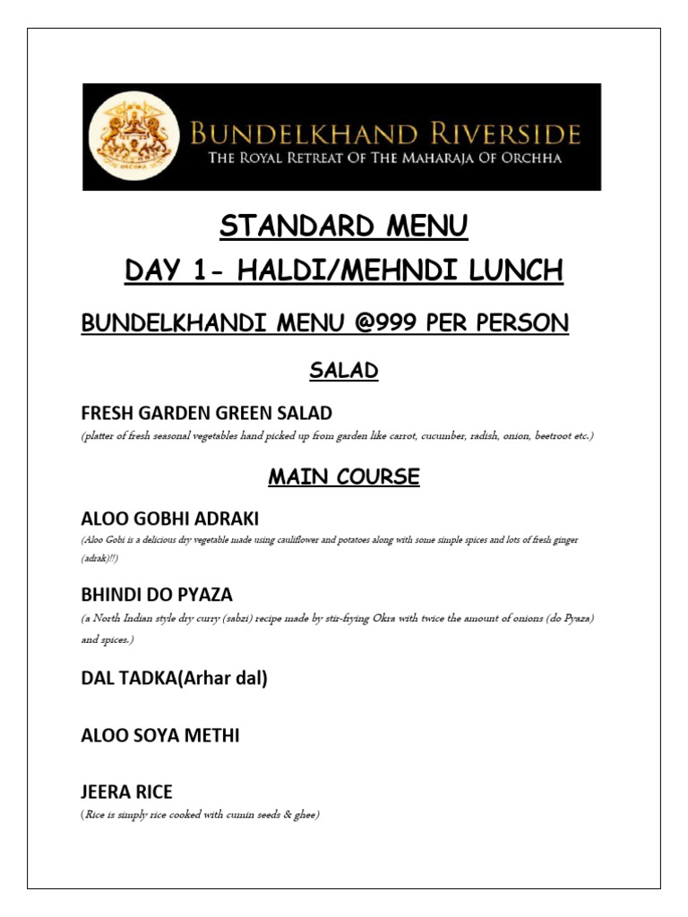 BLD Menu Standard | PDF | Indian Cuisine | Foods