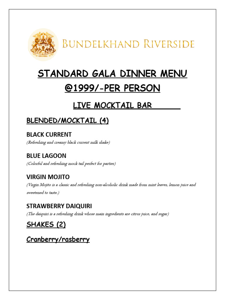 Standard Gala Dinner Menu at 1999 | PDF | Indian Cuisine | Salad