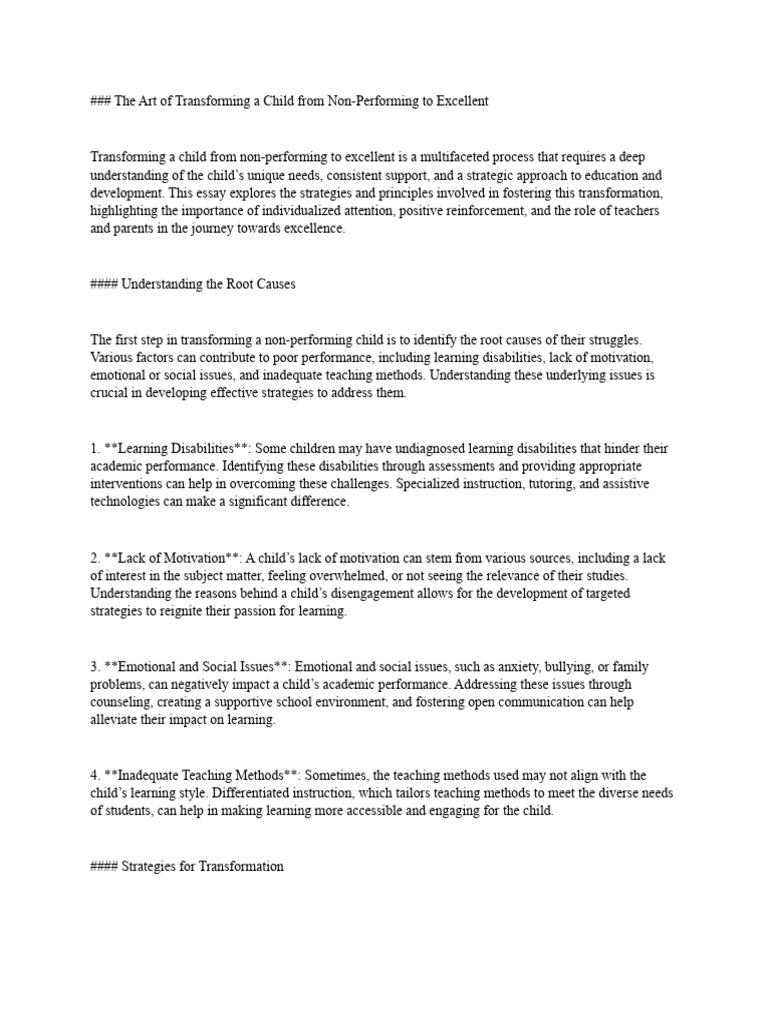 Transforming Non-Performing Kids to Excellence | PDF | Learning ...