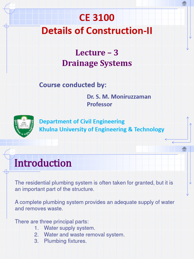 Lec-3 Drainage Systems | PDF | Drainage | Plumbing