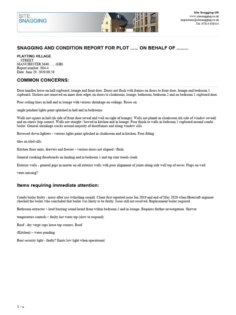 Snagging Report for Manchester Property | PDF | Door | Stairs