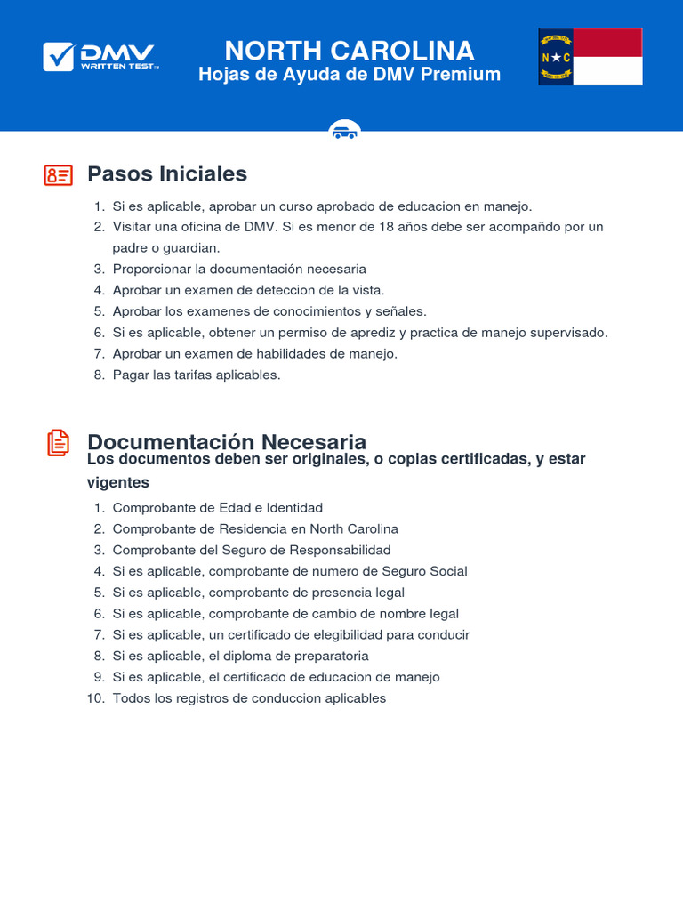 Dmv Cheat Sheet North Carolina Es Auto Premium | Descargar gratis PDF | Tráfico | Sistema de ...