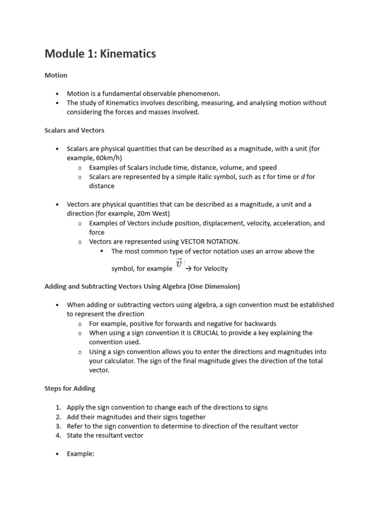 Module 1 Kinematics | PDF | Velocity | Speed
