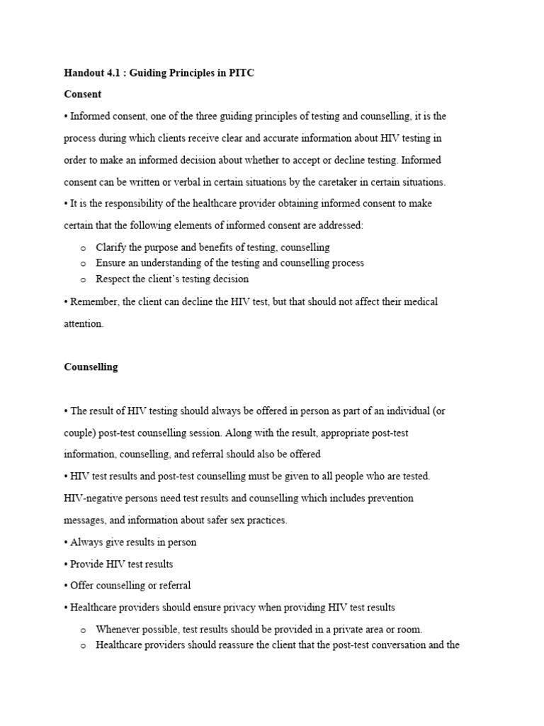 Handout 4.1 Guiding Principles in PITC | PDF | Medical Record | Health Care