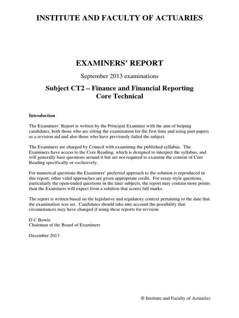 IandF CT2 201309 ExaminersReport FINAL 20131218 | PDF | Valuation (Finance) | Dividend