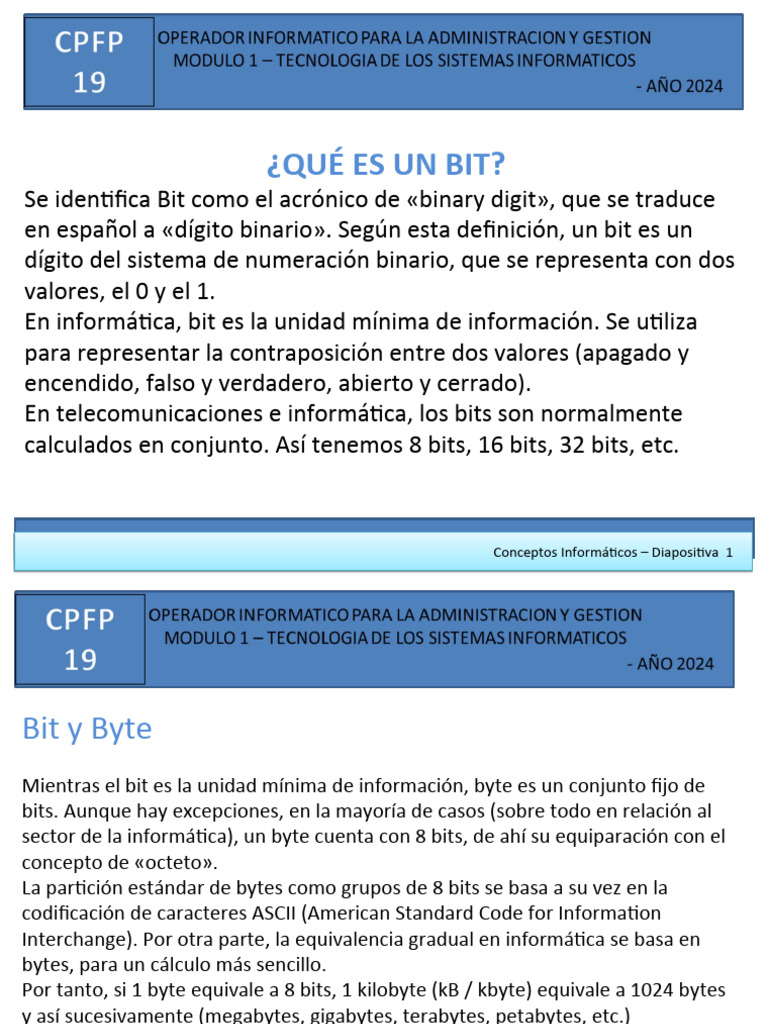 MOD1-22 - Concepto de Bit y BYTE | PDF | Poco | Byte