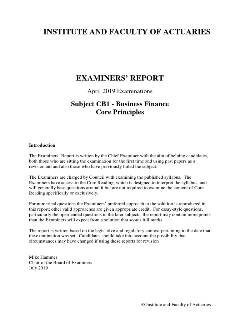 April 2019 CB1 Business Finance Report | PDF | Dividend | Swap (Finance)