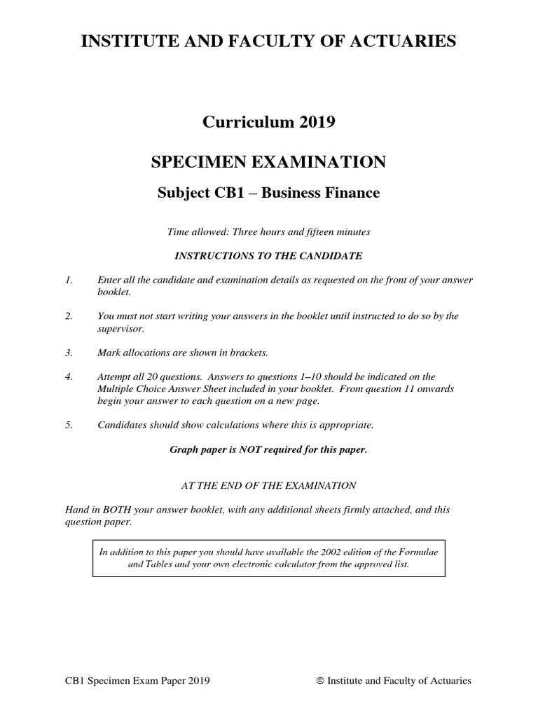 Specimen Exam Paper_CB1_IFoA_2019_final | PDF | Internal Rate Of Return | Private Sector