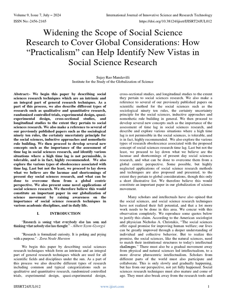 Widening The Scope of Social Science Research To Cover Global ...