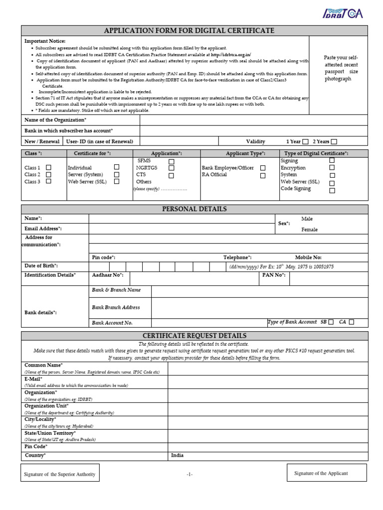 Digital Certificate Application Form | PDF | Public Key Certificate ...