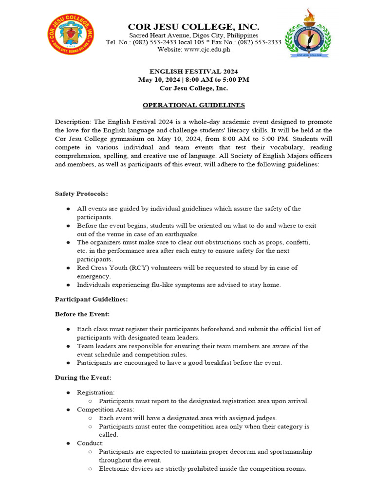 Operational Guidelines English Fest | PDF